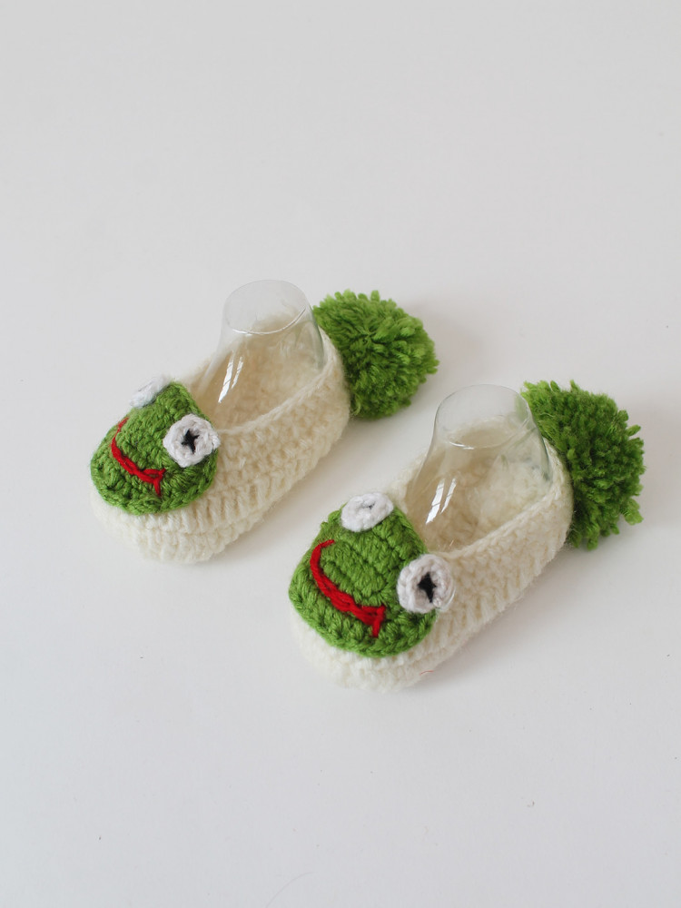Woonie Crochet Handmade Frog Booties - Cream
