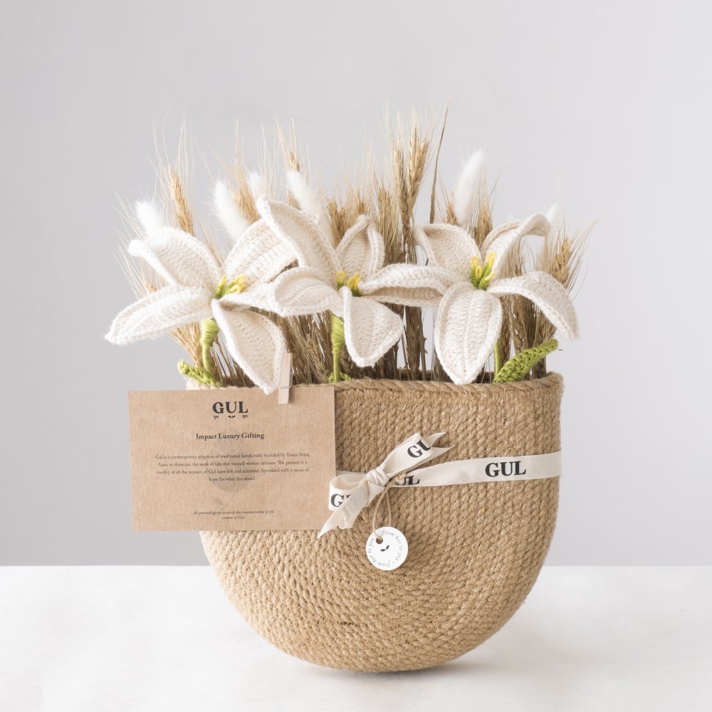 Wheatgrass White Lily Jute Arch Bouquet