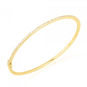 Yellow Gold Single Line Half Diamond Opendable Bangle