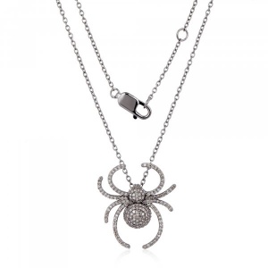 Sterling Silver Spider Diamond Pendant with Chain