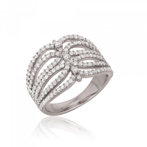 Sterling Silver Broad Diamond Studded Ring