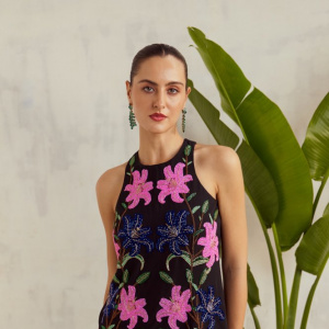 MALIBU-02 BLACK COLOR SHIFT DRESS WITH ALL OVER HAND EMBROIDERY