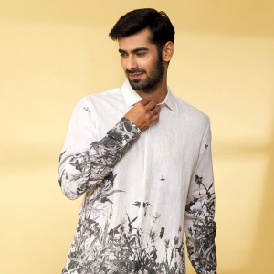 White Garden Linen Shirt by Mr. Ajay Kumar