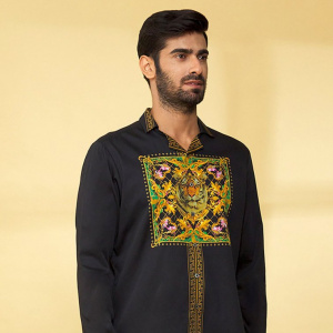 Black Gold Baroque Hem Shirt by Mr. Ajay Kumar | Signature Shirts