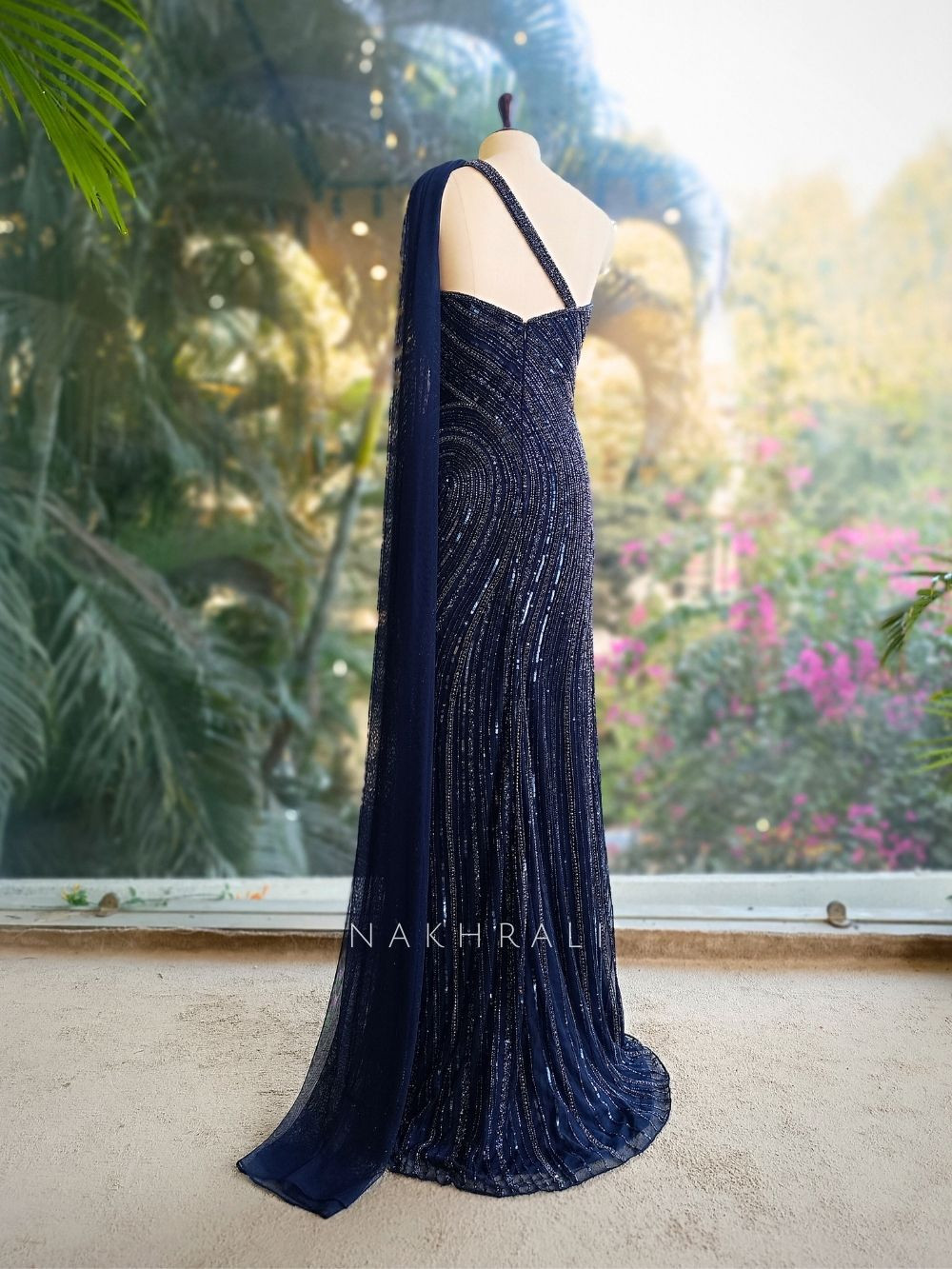 Allure Blue Gown with Cut Dana and Beadwork