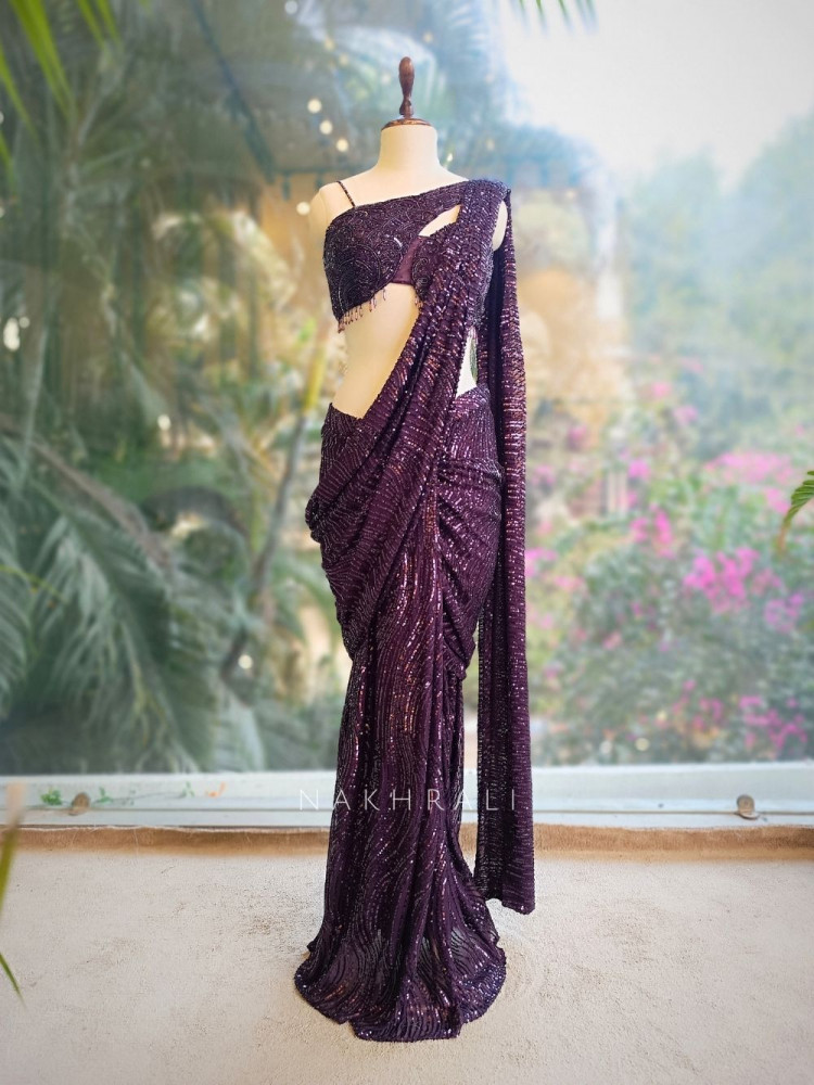 Vireya Purple Drape Saree with Sequin and Cut Dana Work
