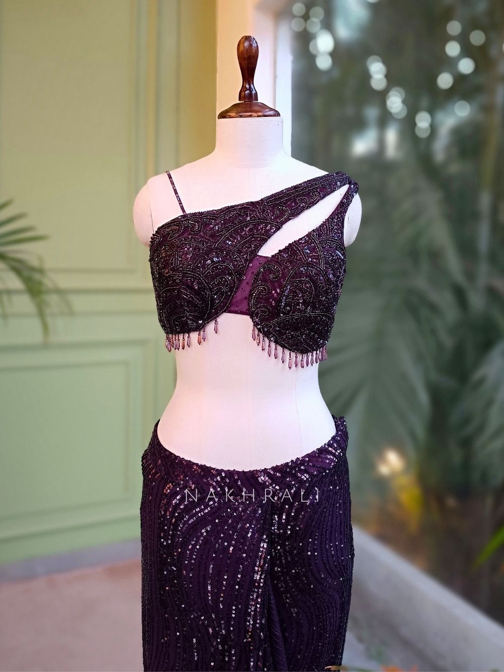 Vireya Purple Drape Saree with Sequin and Cut Dana Work