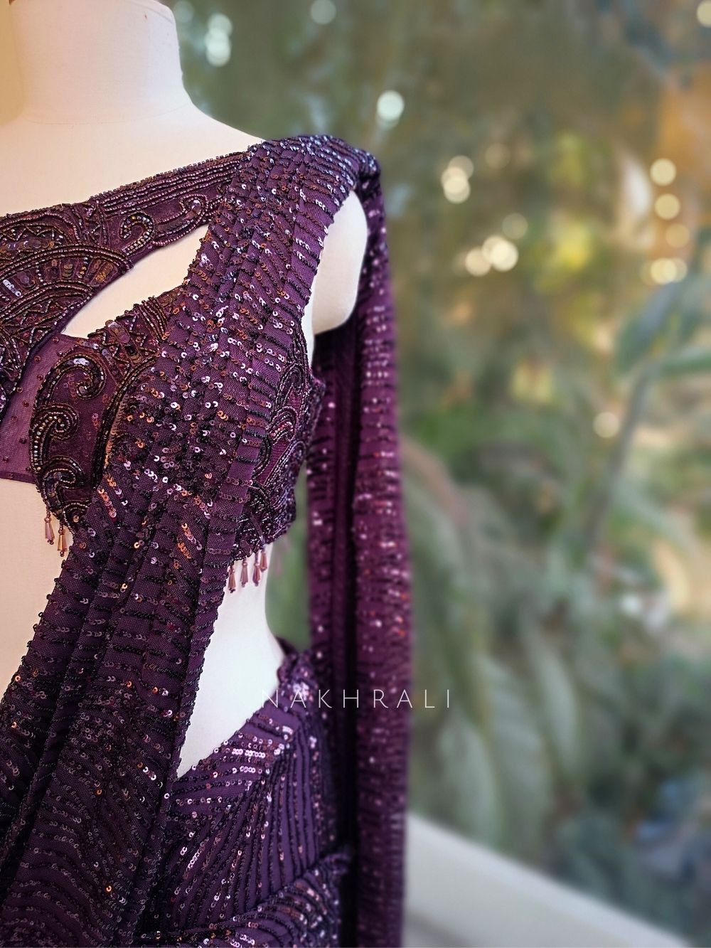 Vireya Purple Drape Saree with Sequin and Cut Dana Work