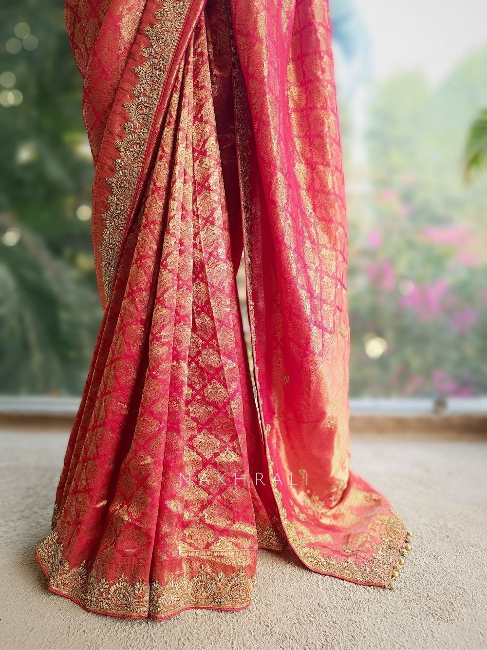 Vedika Red Kanjivaram Saree with Zari and Sequin Border