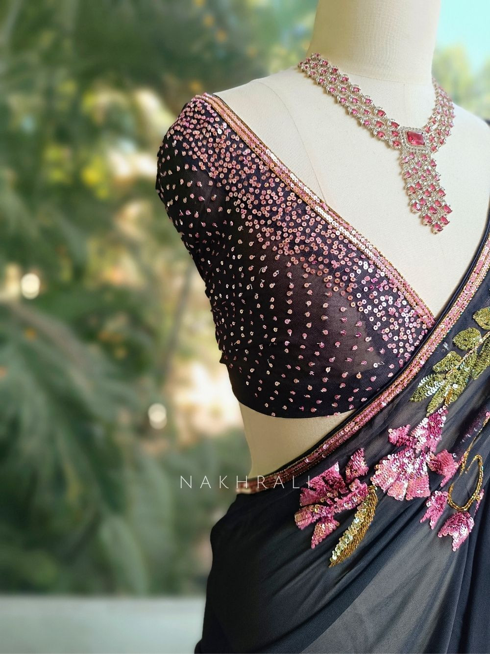 Vyra Black Saree with Multicolor Sequin and Bead Work