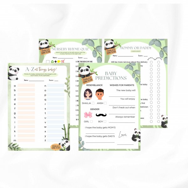 Panda Theme Baby Shower Games Bundle (Pack of 4 Games)