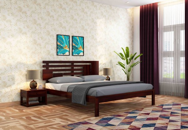 Buy Borneo Sheesham Wood Bed Without Storage (king Size, Walnut Finish ...