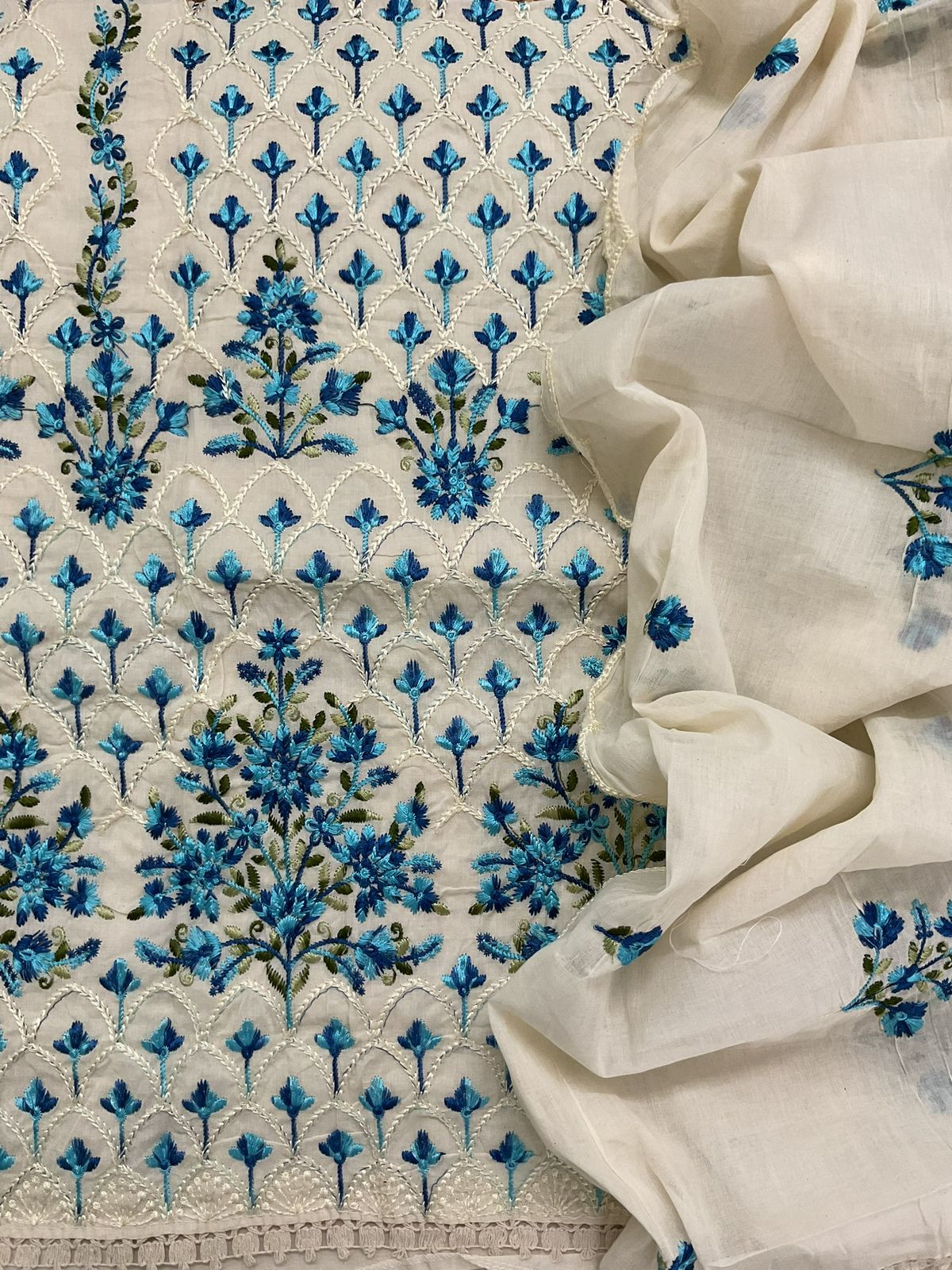 Pure Cotton Embroidered Suit - Cream