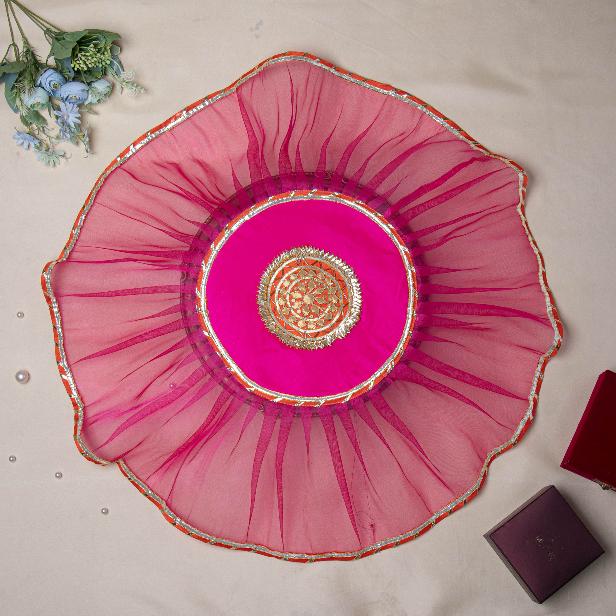 Rani Decorative Traditional Indian Gota Embellish Organza Thali Cover ...