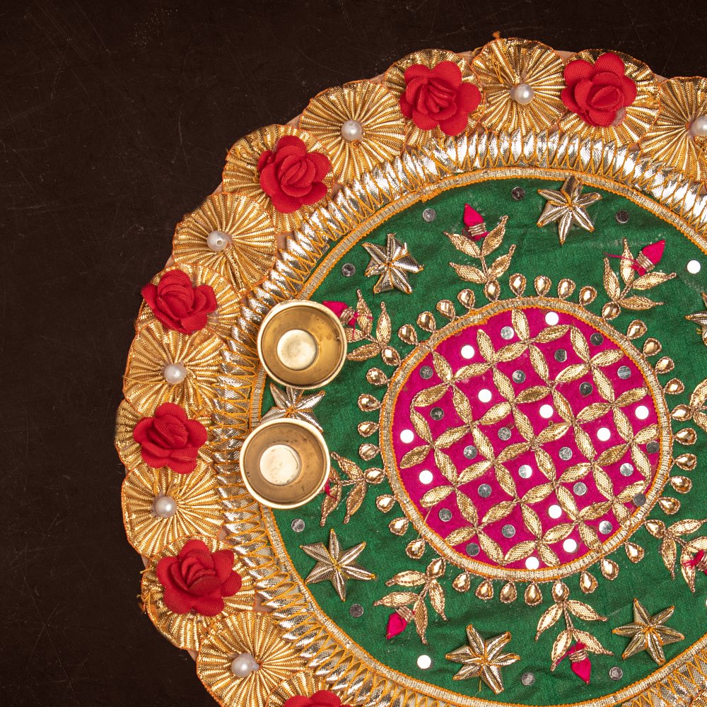Red Hand Embroidered Rangoli | Festival Decoration